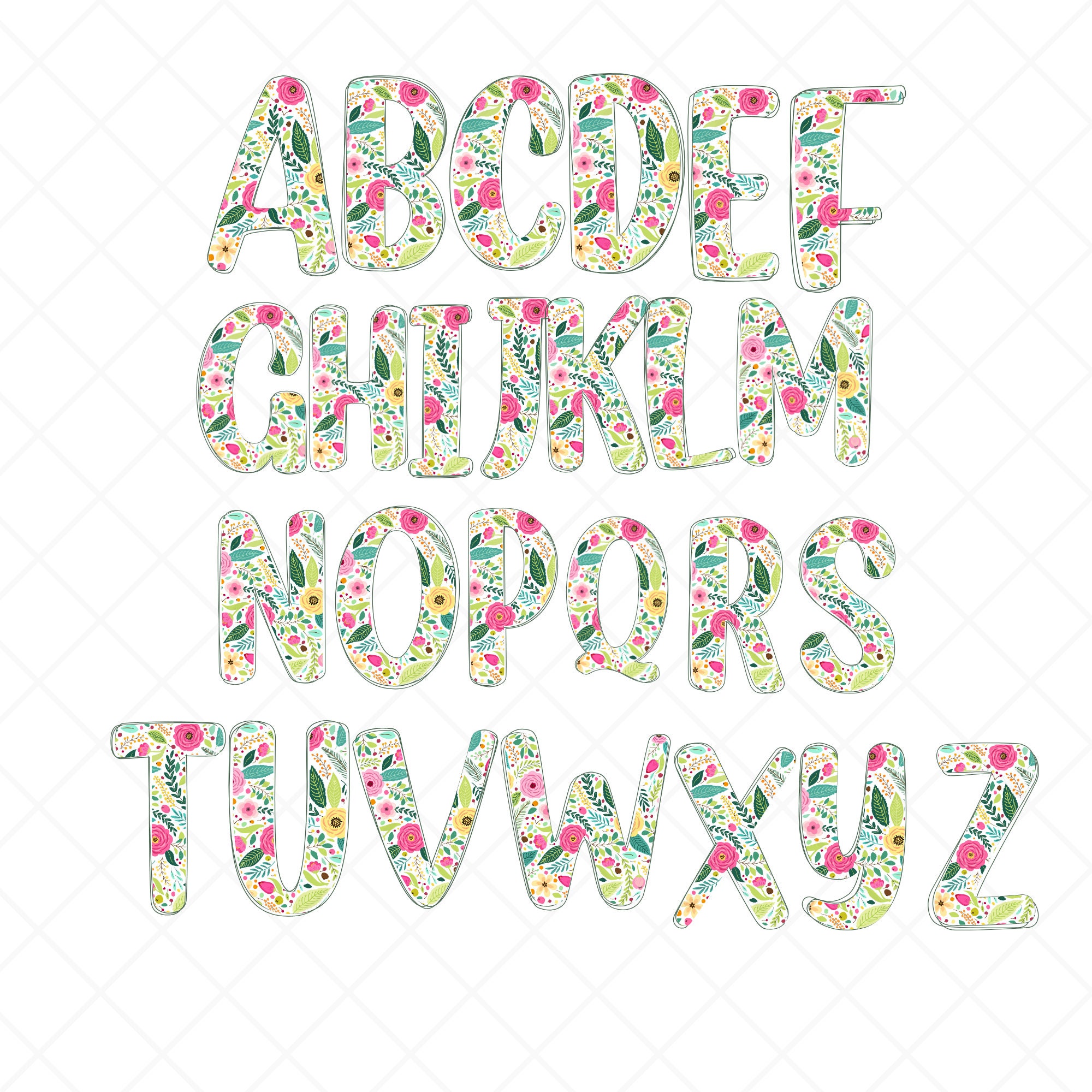 Bright Floral Alphabet Letters PNG Bundle/alpha Png Designs/floral ...