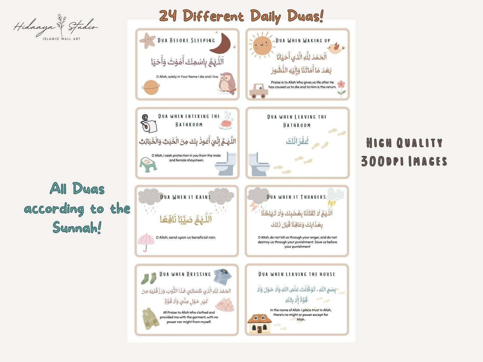 24 Daily Dua Islamic Flash Cards | Muslim Digital Educational Quran ...
