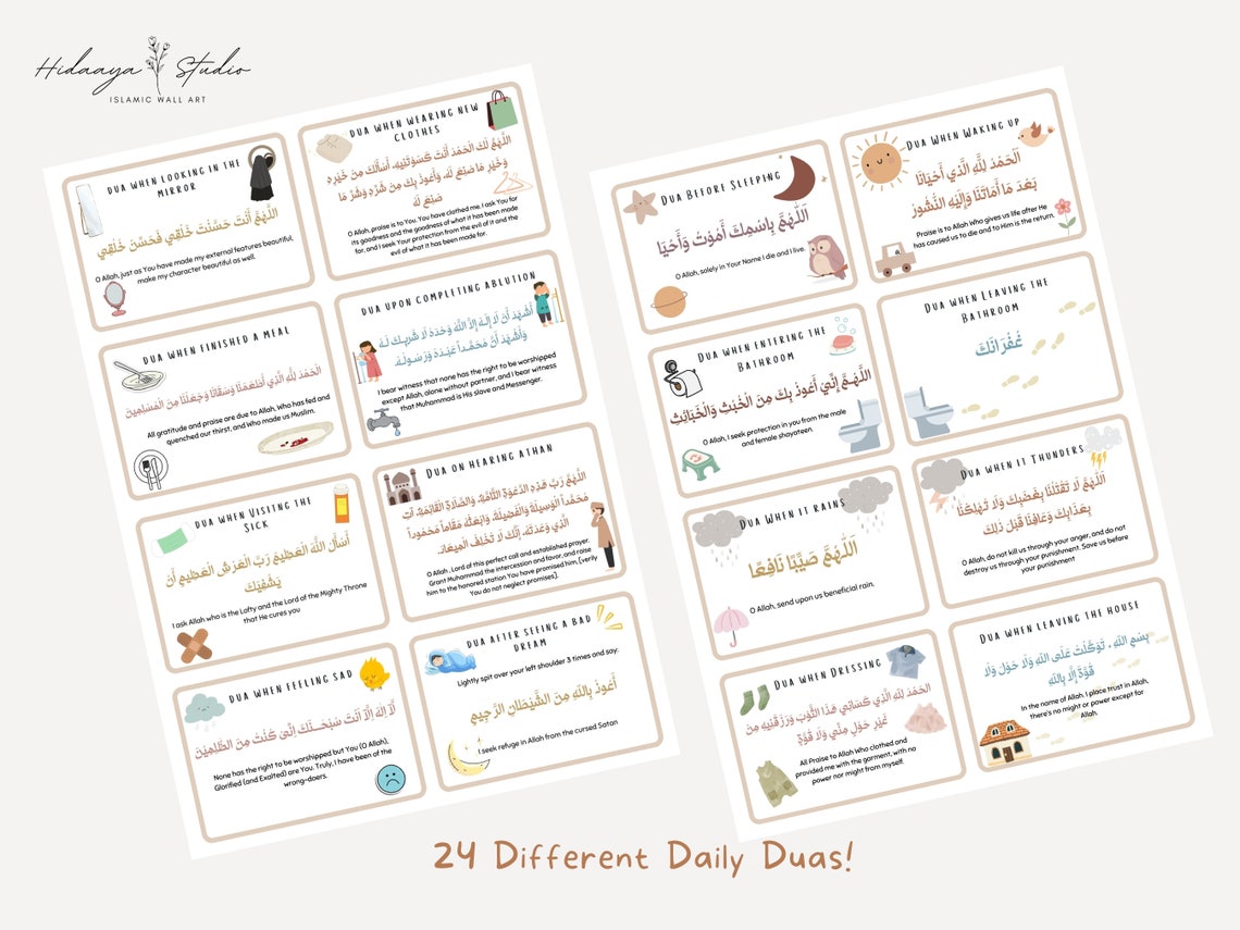 24 Daily Dua Islamic Flash Cards Muslim Digital Educational - Etsy Canada