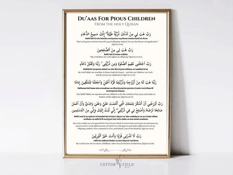 Dua for Pious Children From the Quran | Islamic Art Prints | Minimal ...
