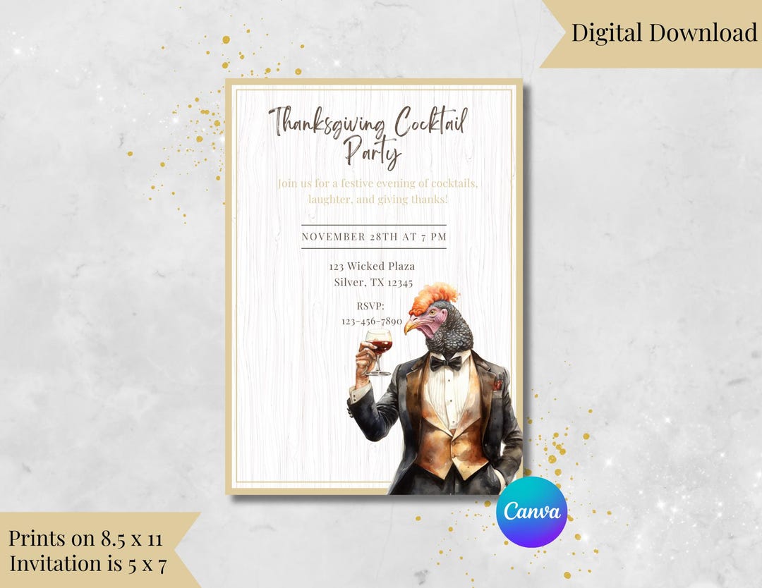 Editable Thanksgiving Cocktail Party Invite Editable Digital Elegant ...