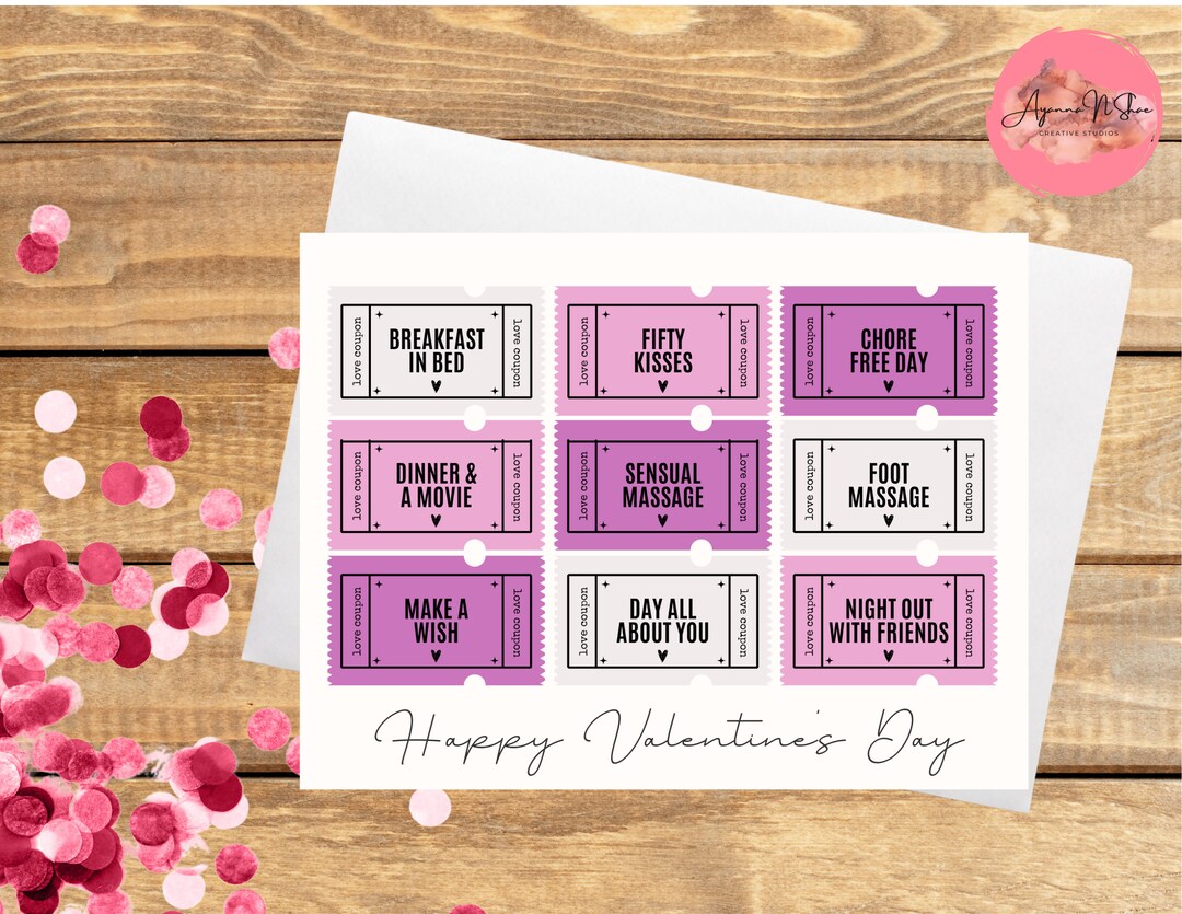 Printable Valentine's Day Card, Love Coupons, Date Night Ideas, Gift ...
