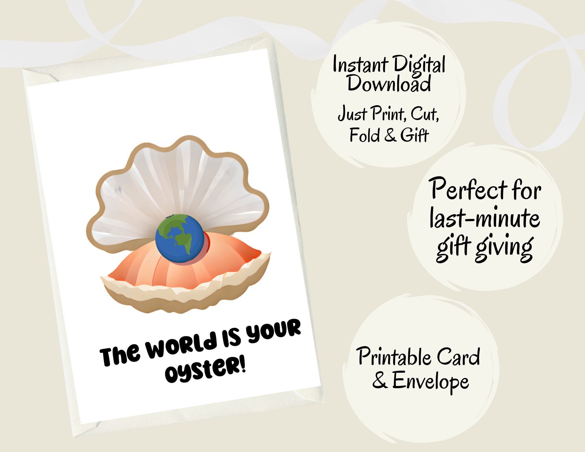 The World is Your Oyster Graduation Card, Last Minute, Instant Download ...