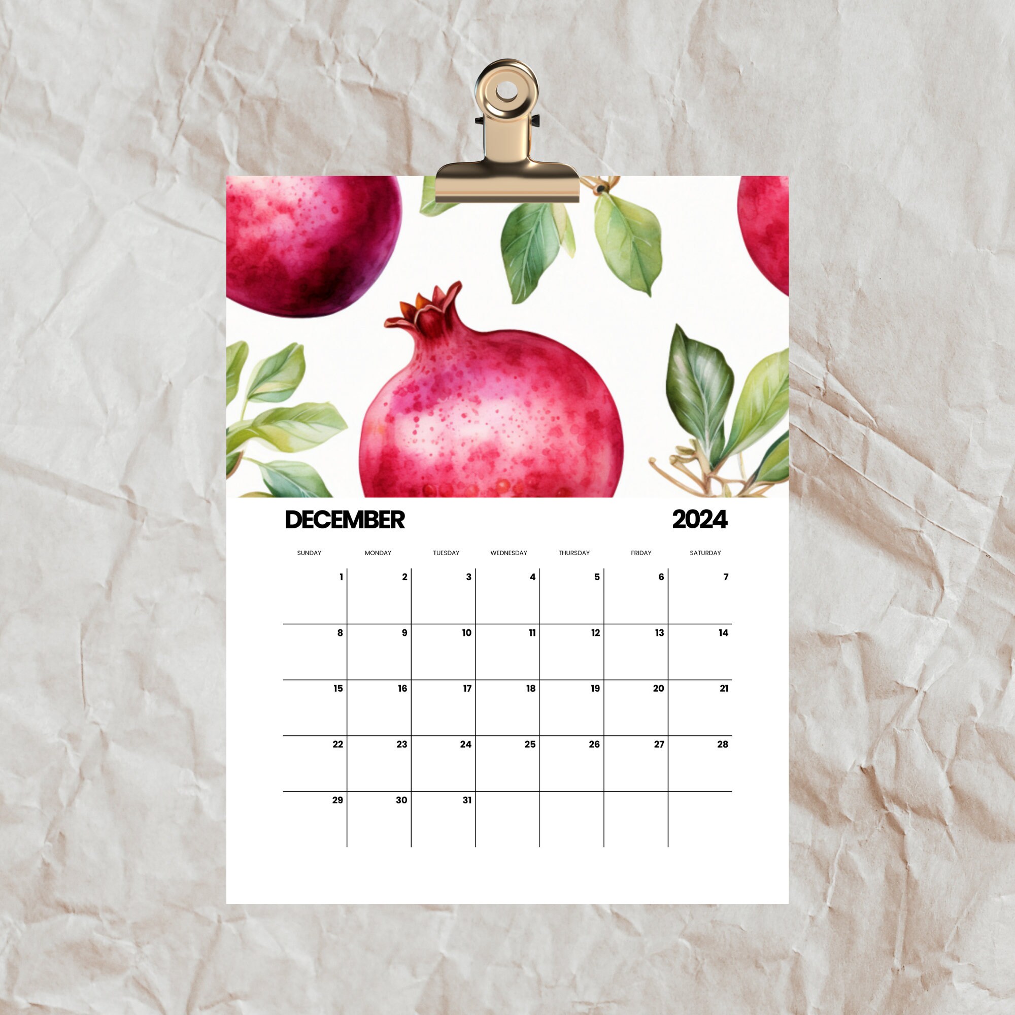 2024 Watercolor Fruit Calendar Printable Calendar Sunday - Etsy