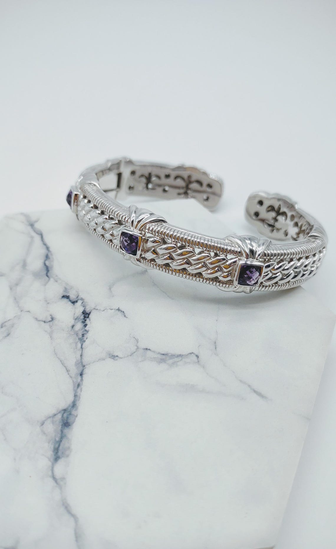 JUDITH RIPKA Sterling Silver Amethyst Hinged Cuff Bracelet - Etsy