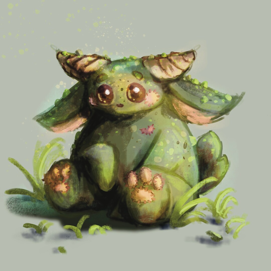 Little Green Creature Art Illustration Hand-drawn Art Animal Lover Gift ...