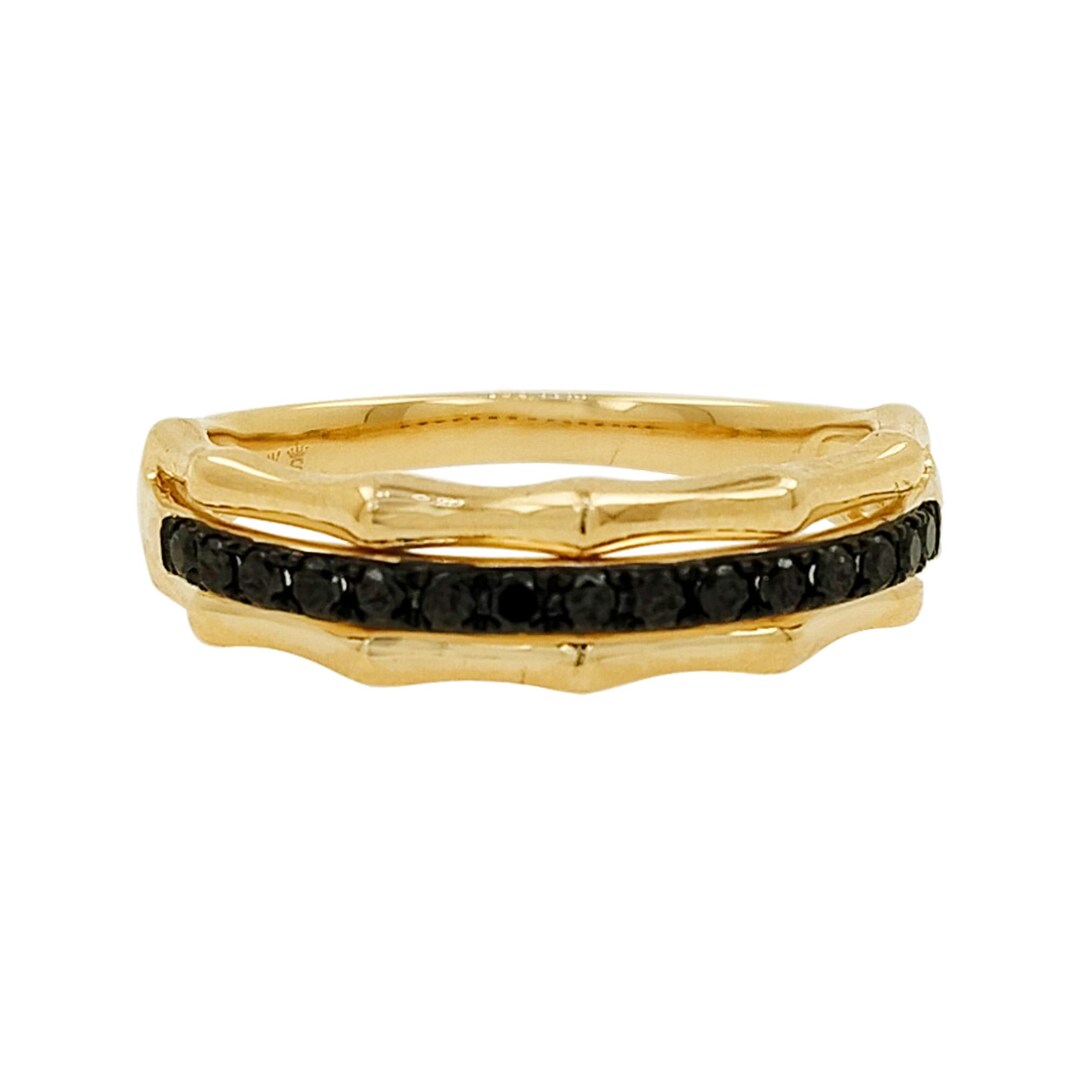 14K Gold Black Diamond Bamboo Ring | Stacking Wedding Band - Etsy