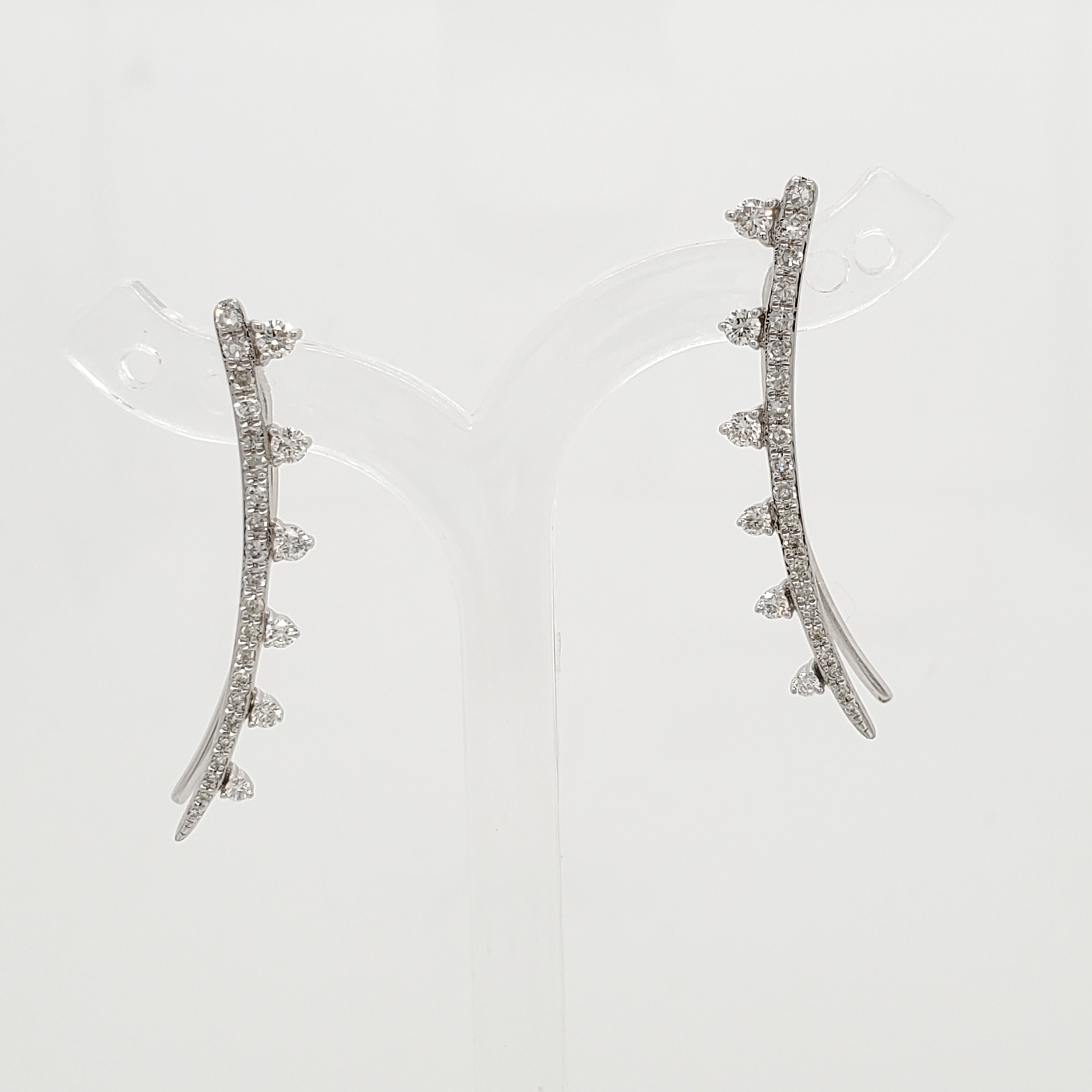 14K Solid Gold Round Diamonds Ear Climber Earrings Anniversary Gift ...