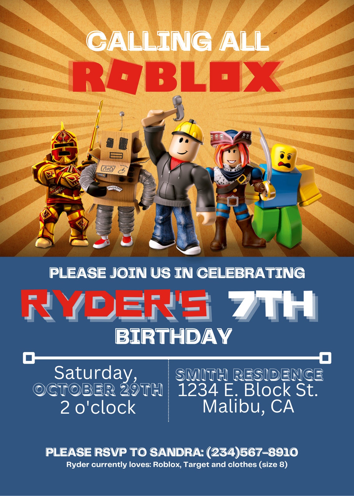CANVA EDITABLE TEMPLATE Roblox Birthday Party Invitation | Instant ...