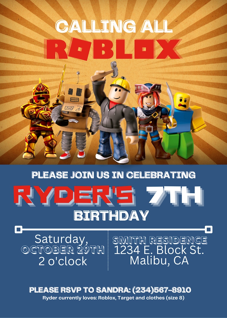 CANVA EDITABLE TEMPLATE Roblox Birthday Party Invitation | Instant ...