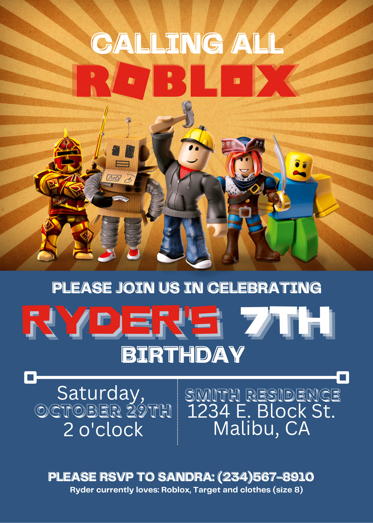 CANVA EDITABLE TEMPLATE Roblox Birthday Party Invitation | Instant ...