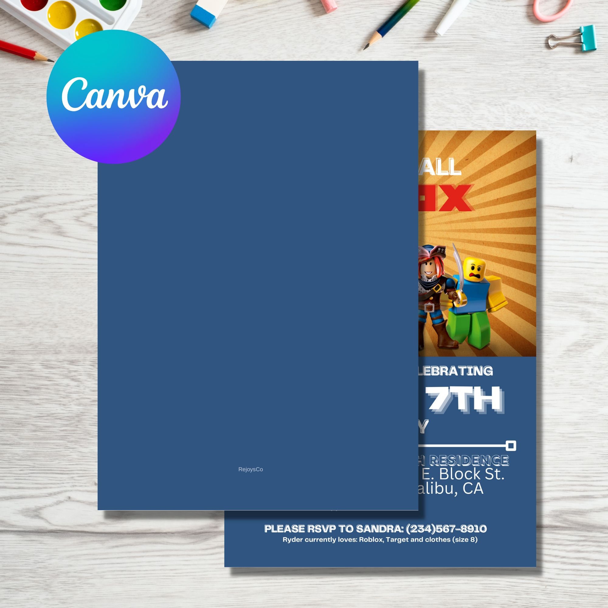 CANVA EDITABLE TEMPLATE Roblox Birthday Party Invitation | Instant ...