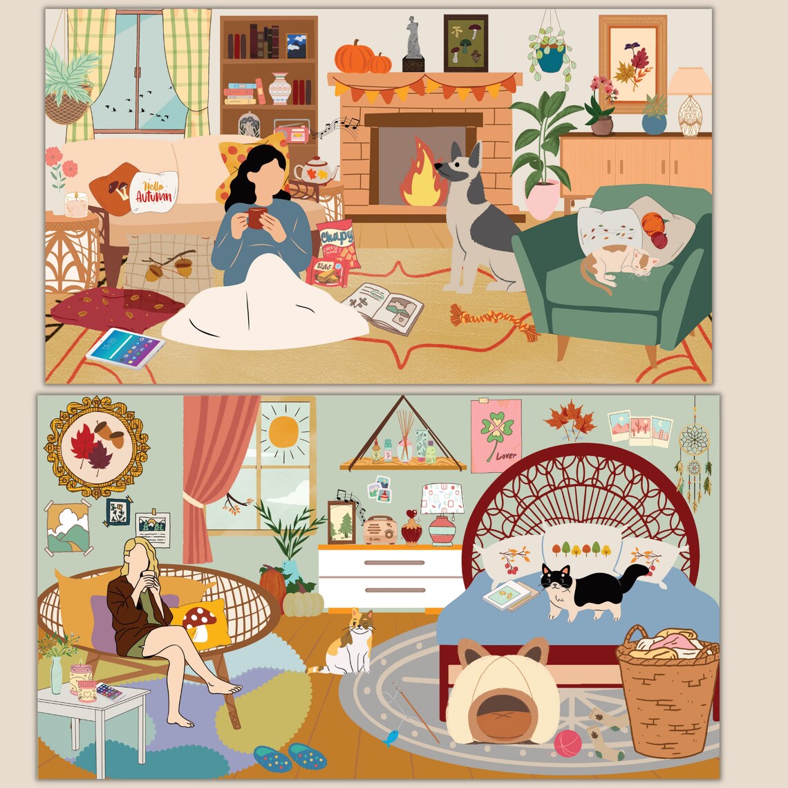 Cozy Autumn Living Room and Bedroom Desktop Wallpapers| Cozy Autumn ...