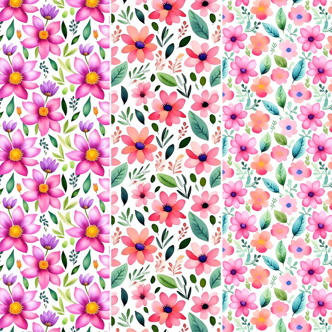 Floral Watercolor Digital Paper- Set of 12 Different Floral Watercolor ...