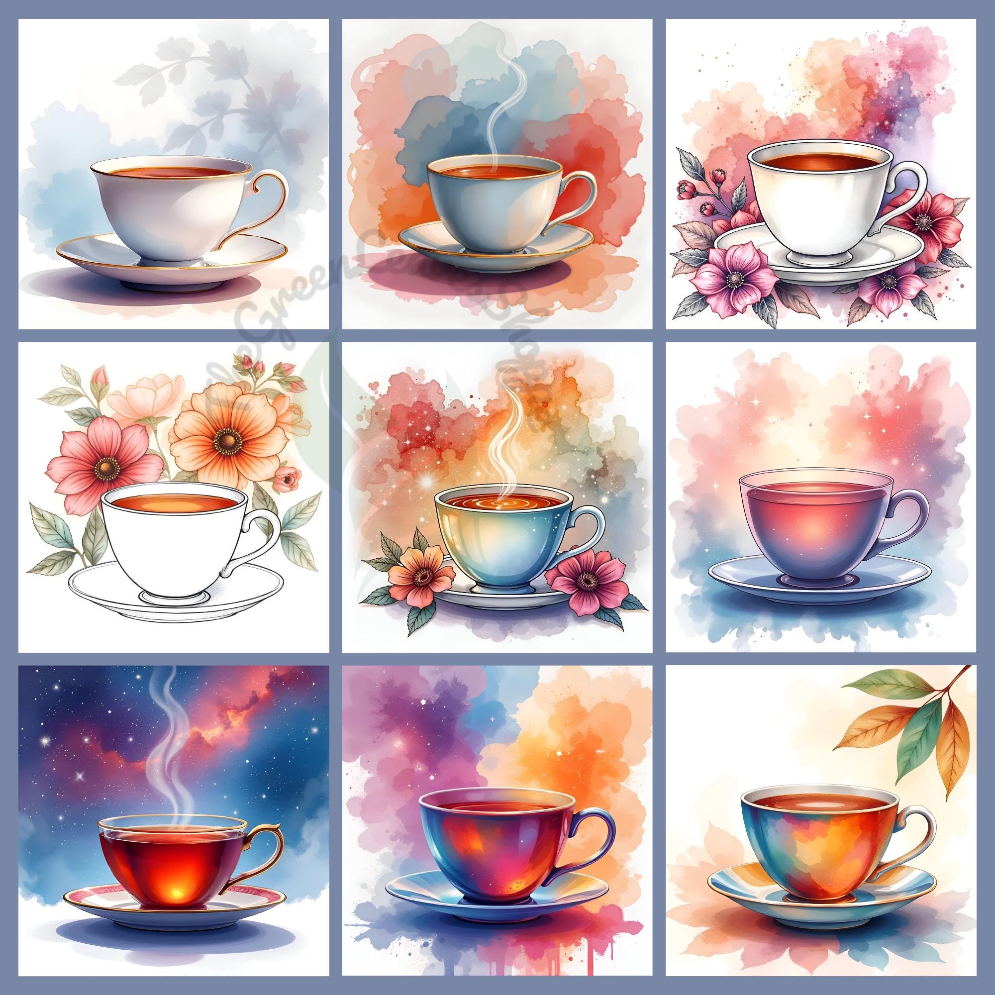 Elegant Watercolor Teacup Clipart Icons Set | Cozy Tea Cup ...