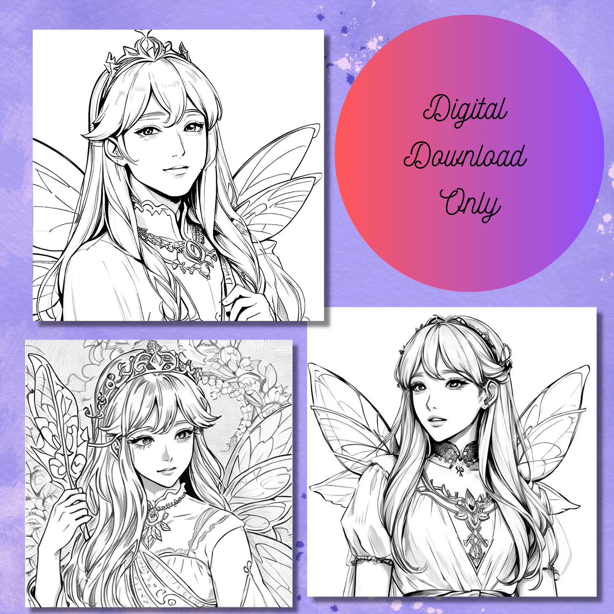 17 Printable Fairy Themed Coloring Pages for Adults| Grayscale Coloring ...