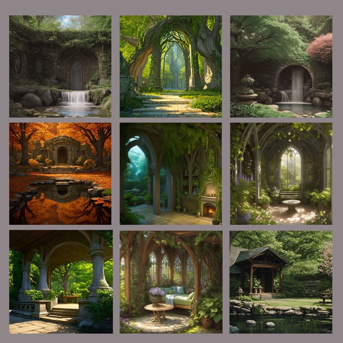 Tranquil Elven Sanctuaries and Gardens Fantasy Digital Prints Set of 50 ...