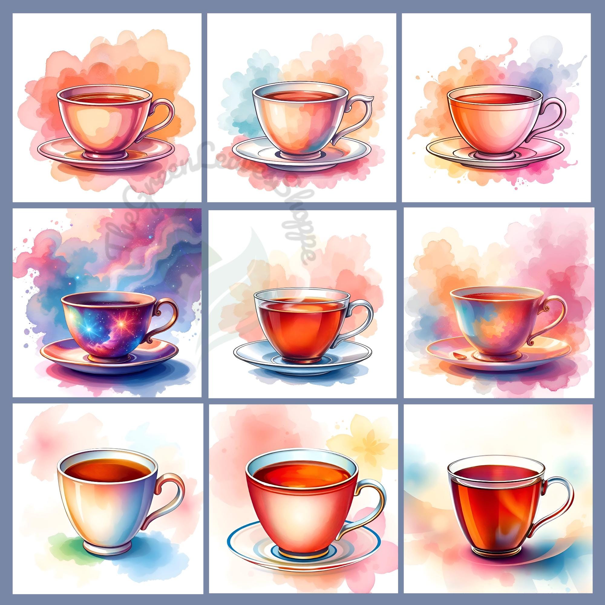 Elegant Watercolor Teacup Clipart Icons Set | Cozy Tea Cup ...