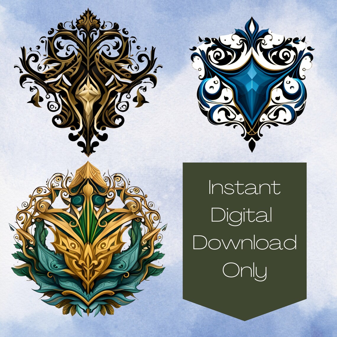 8 Elven Heraldry Designs PNG Clipart Bundle| Elven PNG| Fantasy PNG ...