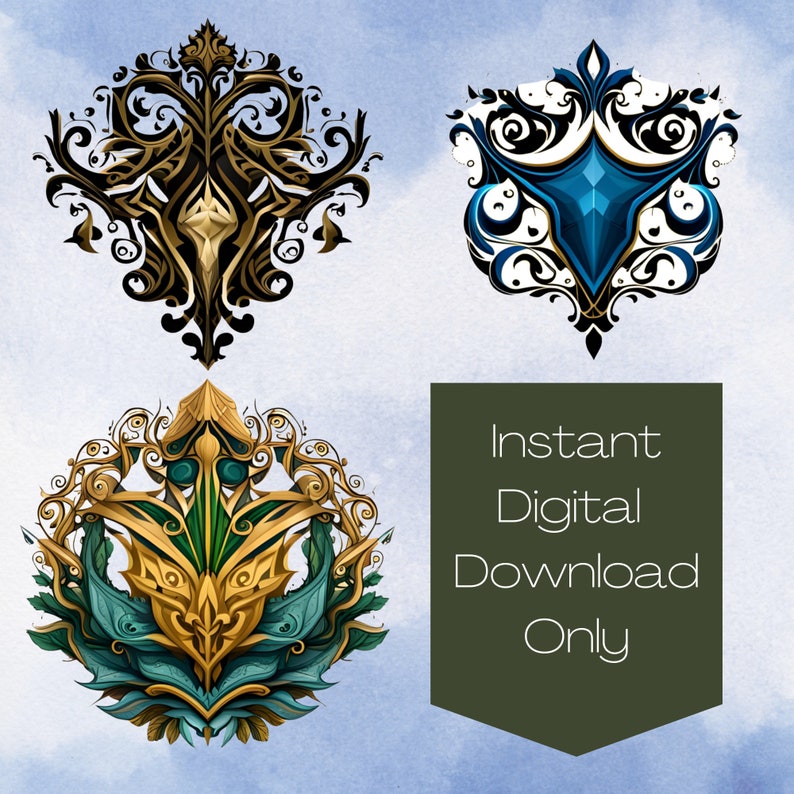 8 Elven Heraldry Designs PNG Clipart Bundle| Elven PNG| Fantasy PNG ...
