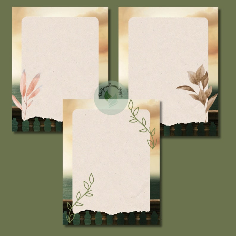 26 Decorative Leaves Printable Blank Notepad Pages | Digital Download ...