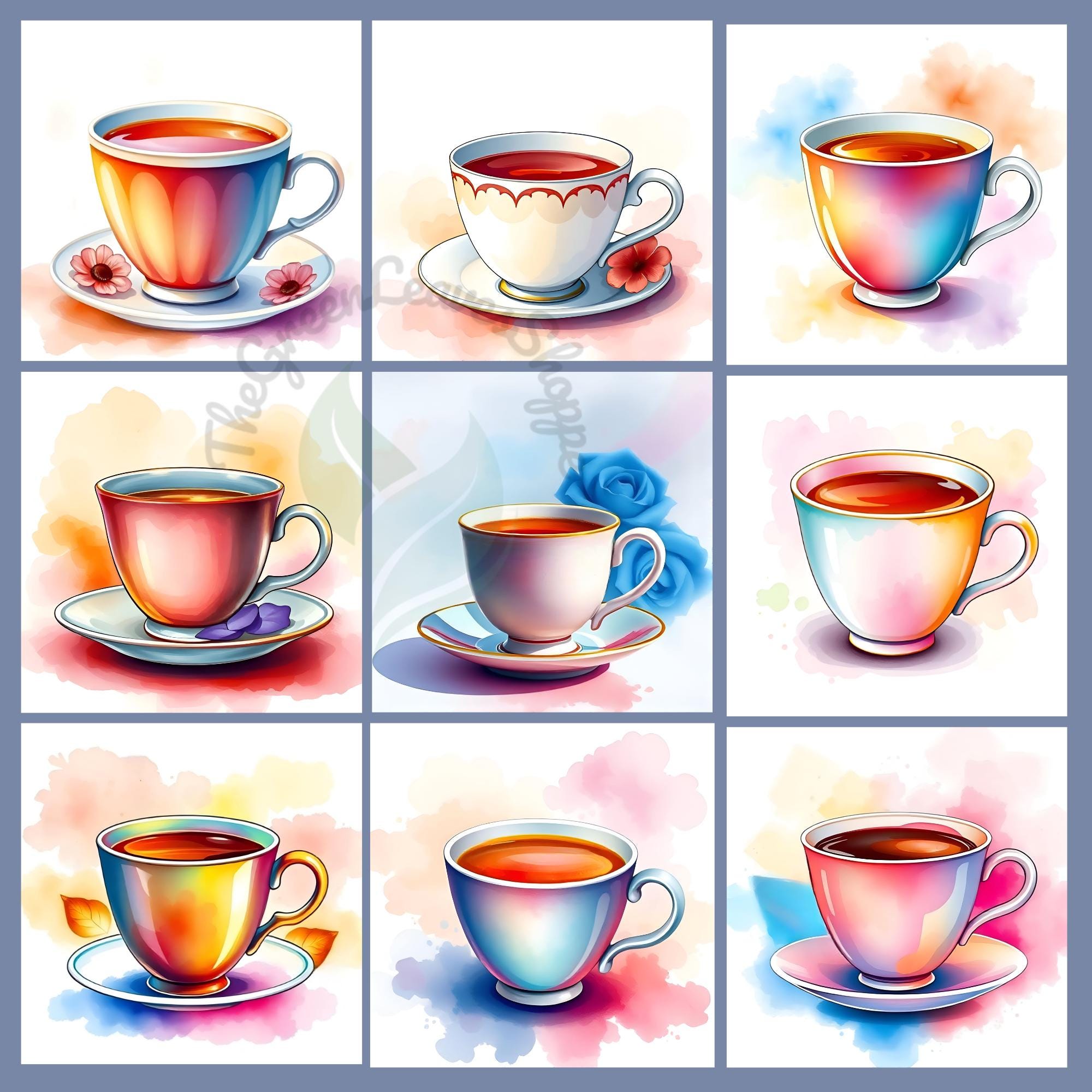 Elegant Watercolor Teacup Clipart Icons Set | Cozy Tea Cup ...