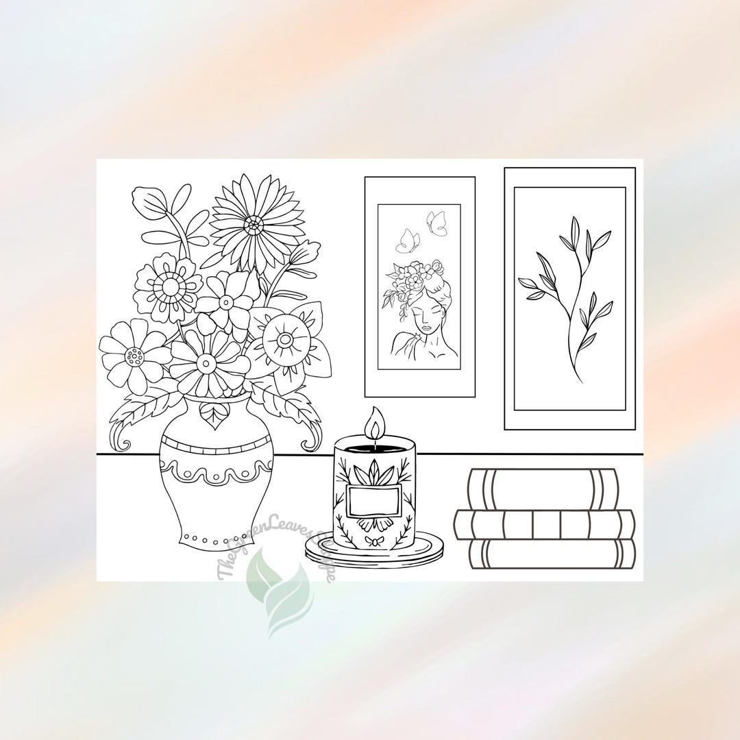 Floral Still Life Coloring Pages | Printable Adult Coloring Book | Home ...