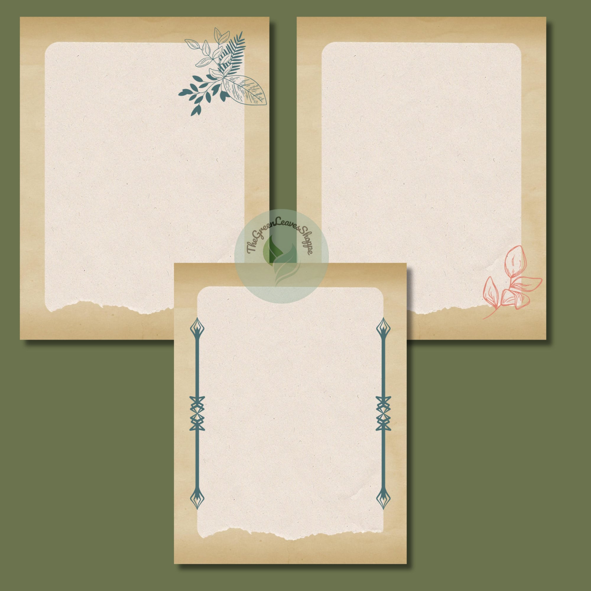 26 Decorative Leaves Printable Blank Notepad Pages | Digital Download ...