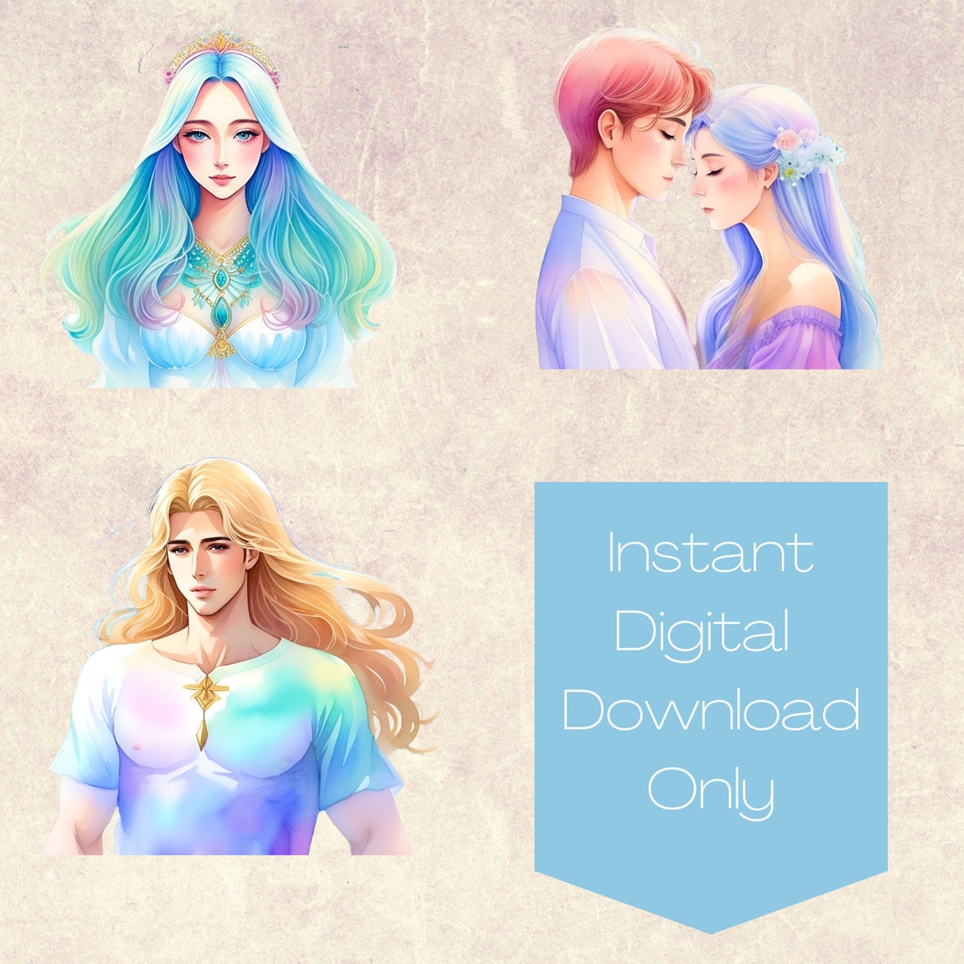 Enchanting Watercolor Celestial Deities and Couples Clipart Bundle - 22 ...