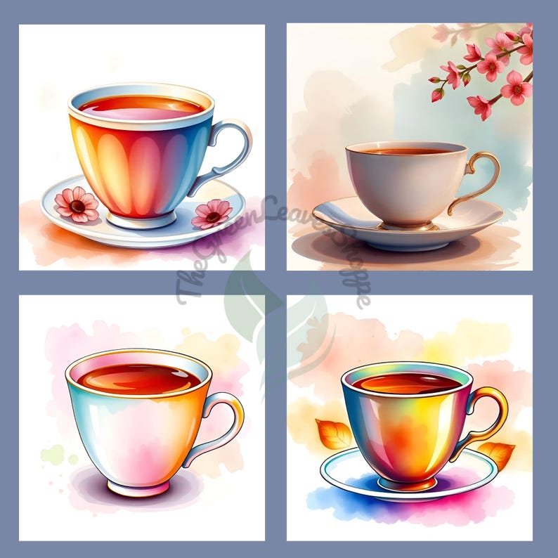 Elegant Watercolor Teacup Clipart Icons Set | Cozy Tea Cup ...