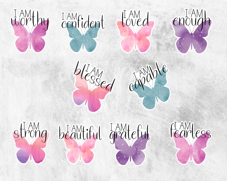 Butterfly Affirmation Stickers - Set of 10 Printed Stickers With ...