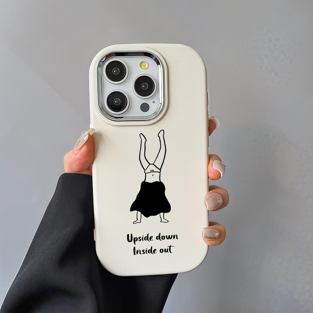 Playful Minimalist Doodle Phone Case,whimsical Upside Down Girl Cartoon ...