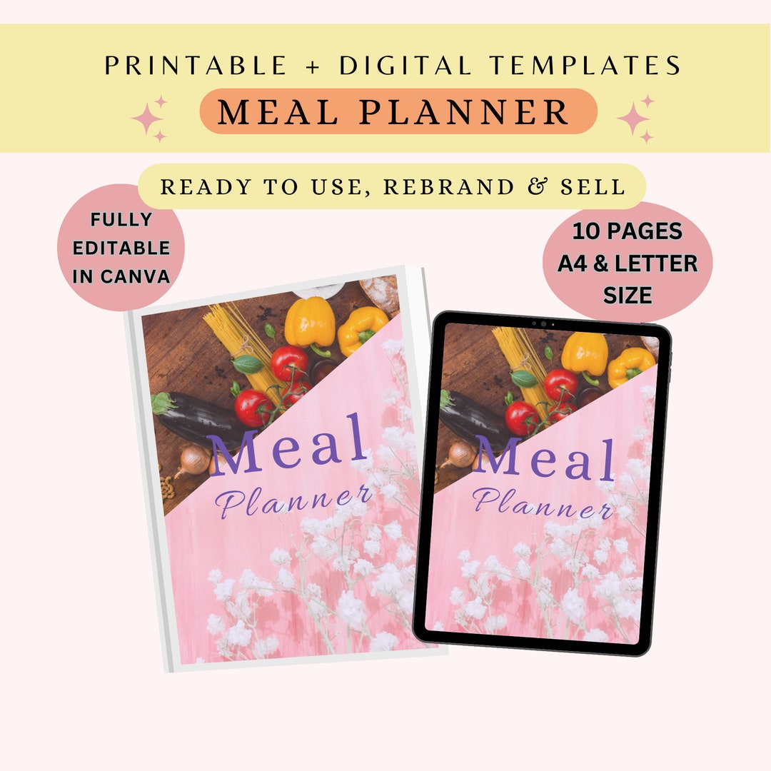 Meal Planner Canva Templates: Printable Journal & Grocery List (digital ...