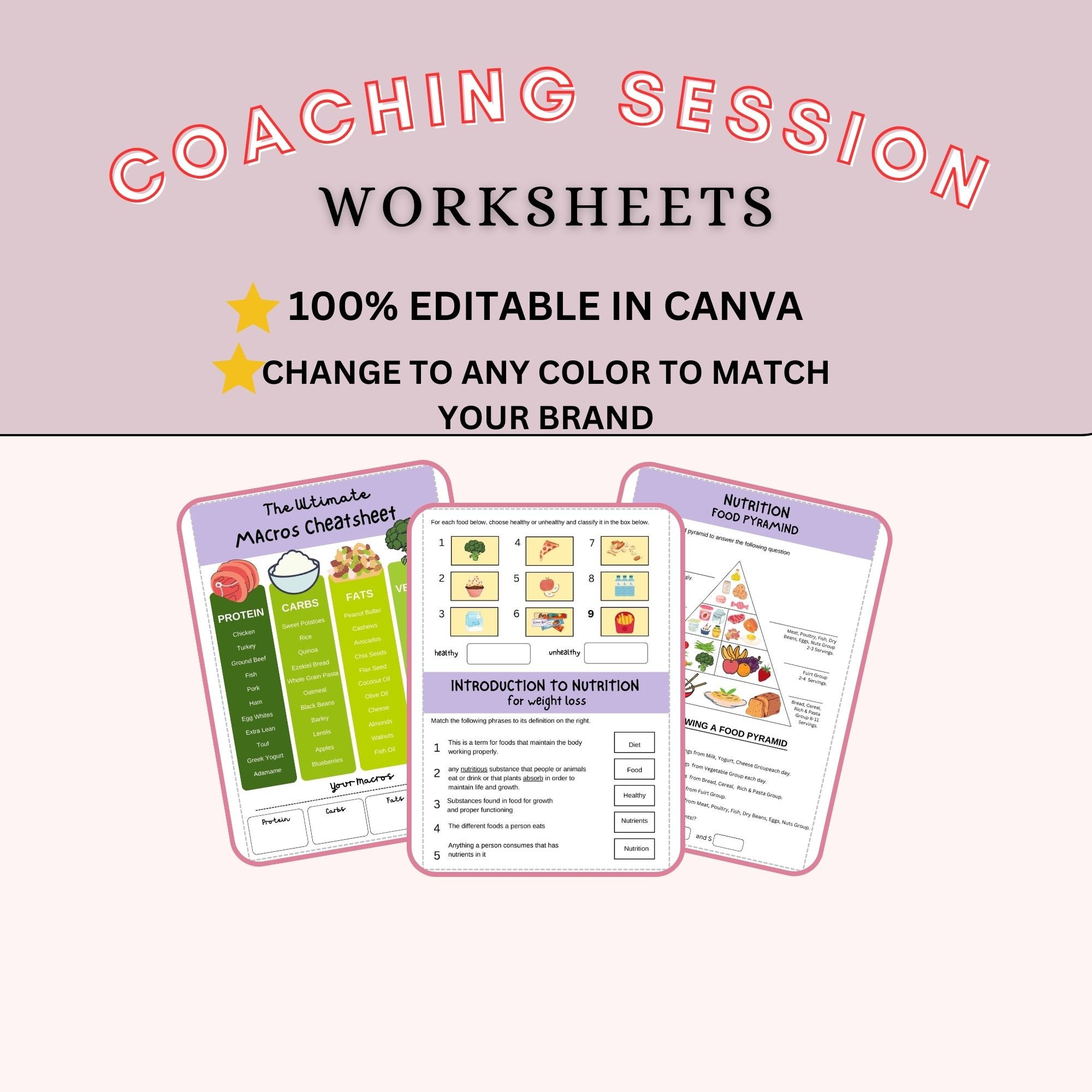Coaching Session Worksheets for Nutrition, Coaching Tools, Nutrition ...