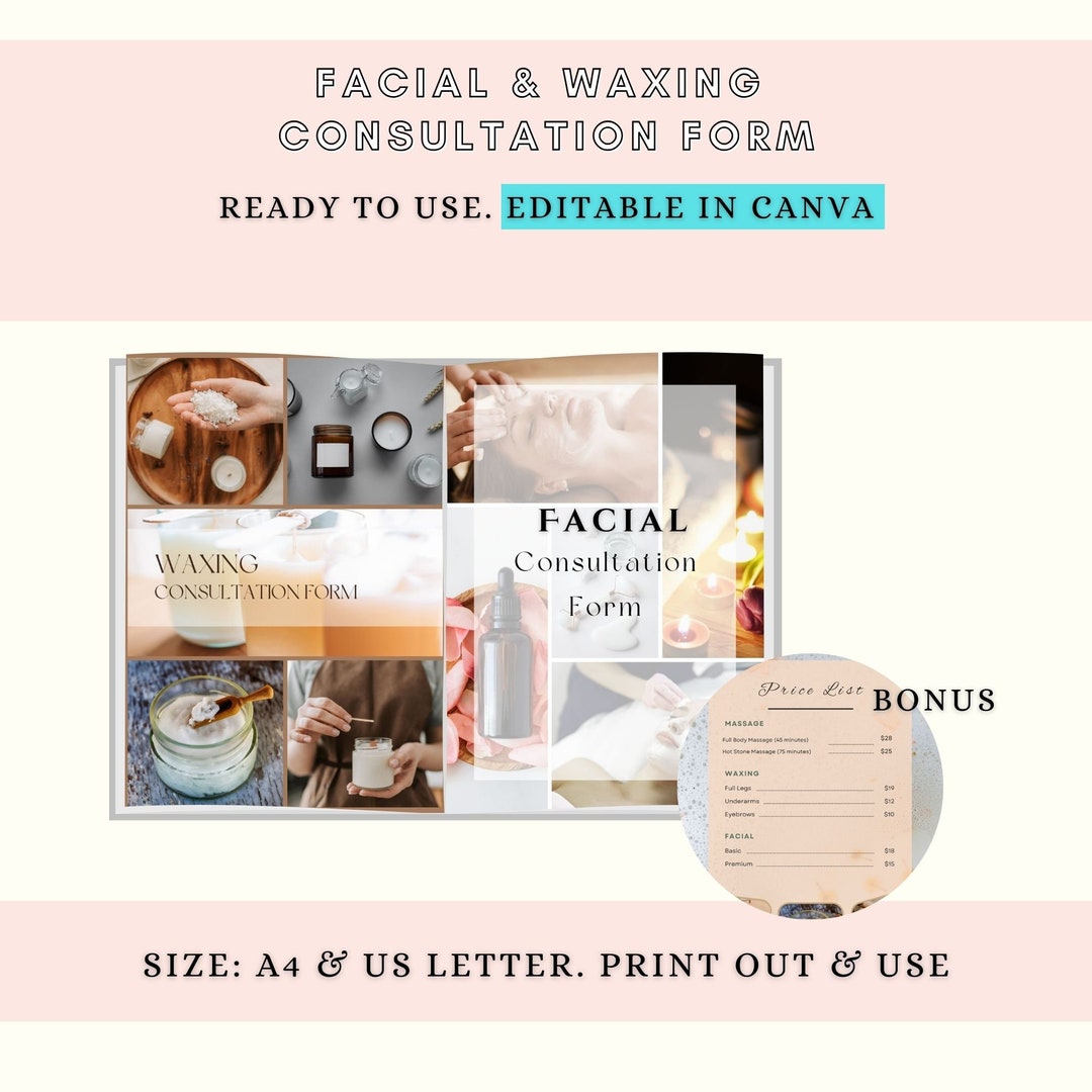Editable Facial Consultation Form: Esthetician Client Intake (canva ...