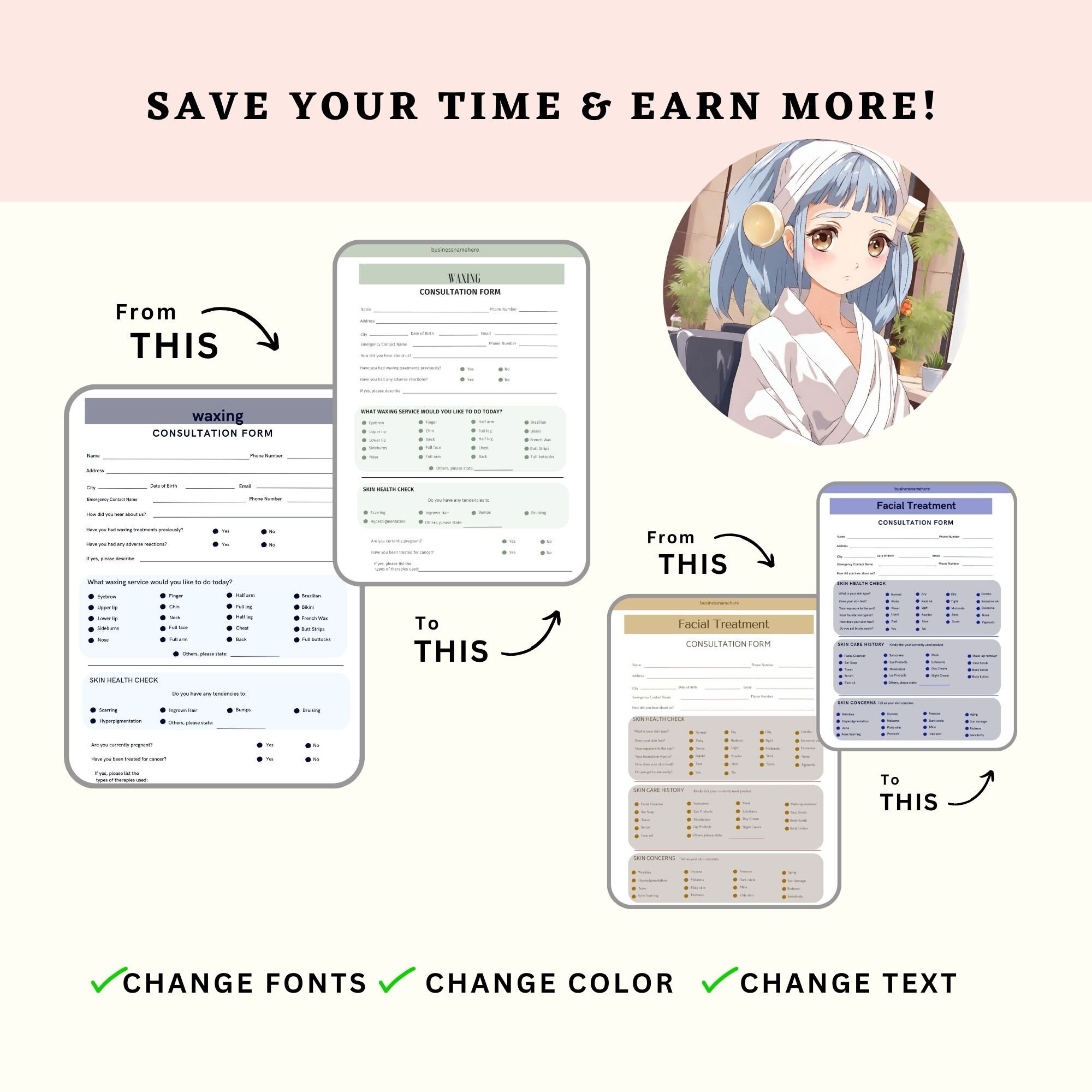 Editable Facial Consultation Form: Esthetician Client Intake (canva ...
