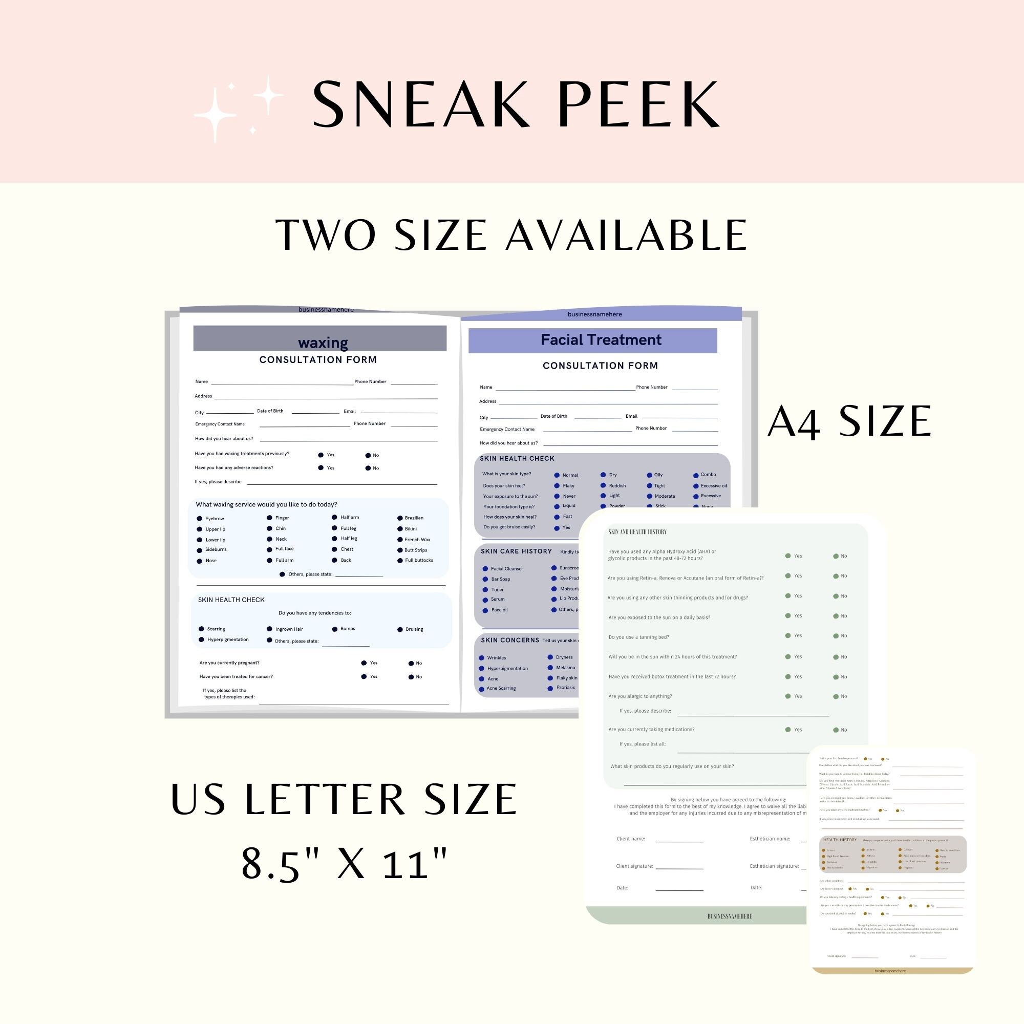 Editable Facial Consultation Form: Esthetician Client Intake (canva ...