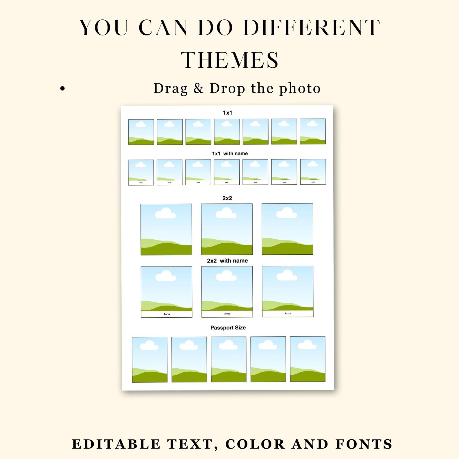 Drag & Drop Photo ID Template: 1x1, 2x2, Passport Size (canva Editable ...