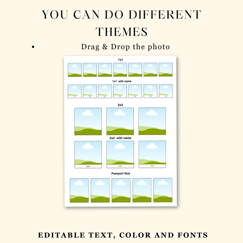 Drag & Drop Photo ID Template: 1x1, 2x2, Passport Size (canva Editable ...