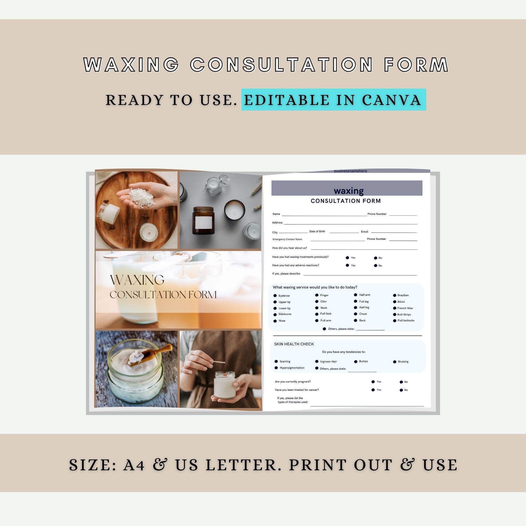 Editable Waxing Consultation Form: Client Consent (A4/US Letter) - Etsy