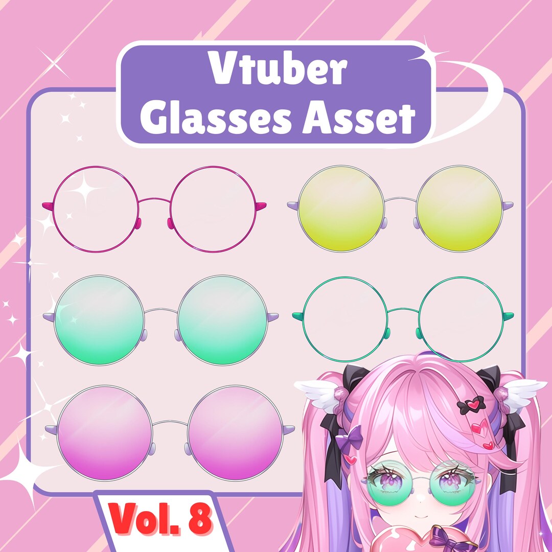 Anime Vtuber Glasses Bundle | Cute Circular Frames for Streaming ...