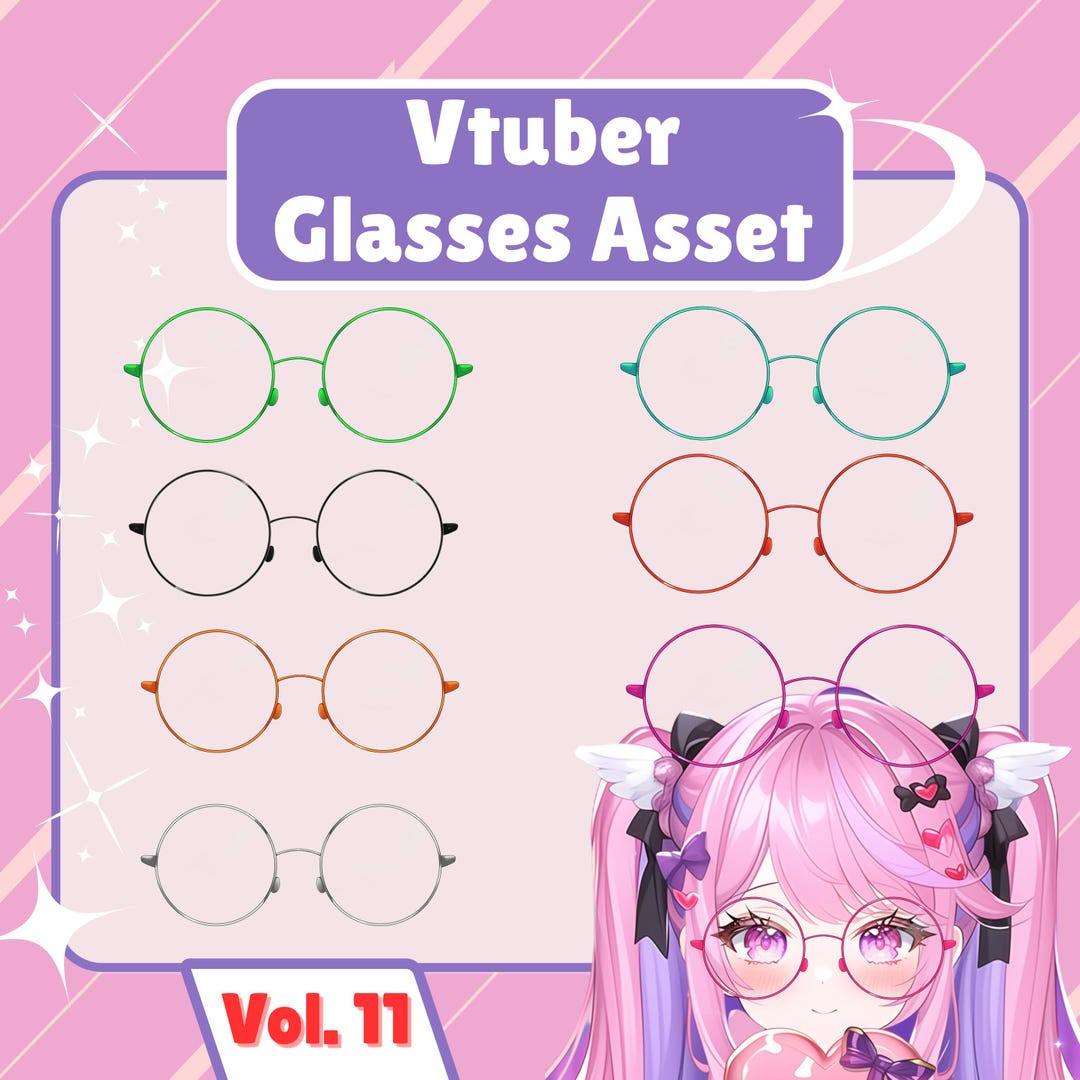 Colorful Vtuber Glasses Pack | Transparent Background PNG Files - Etsy