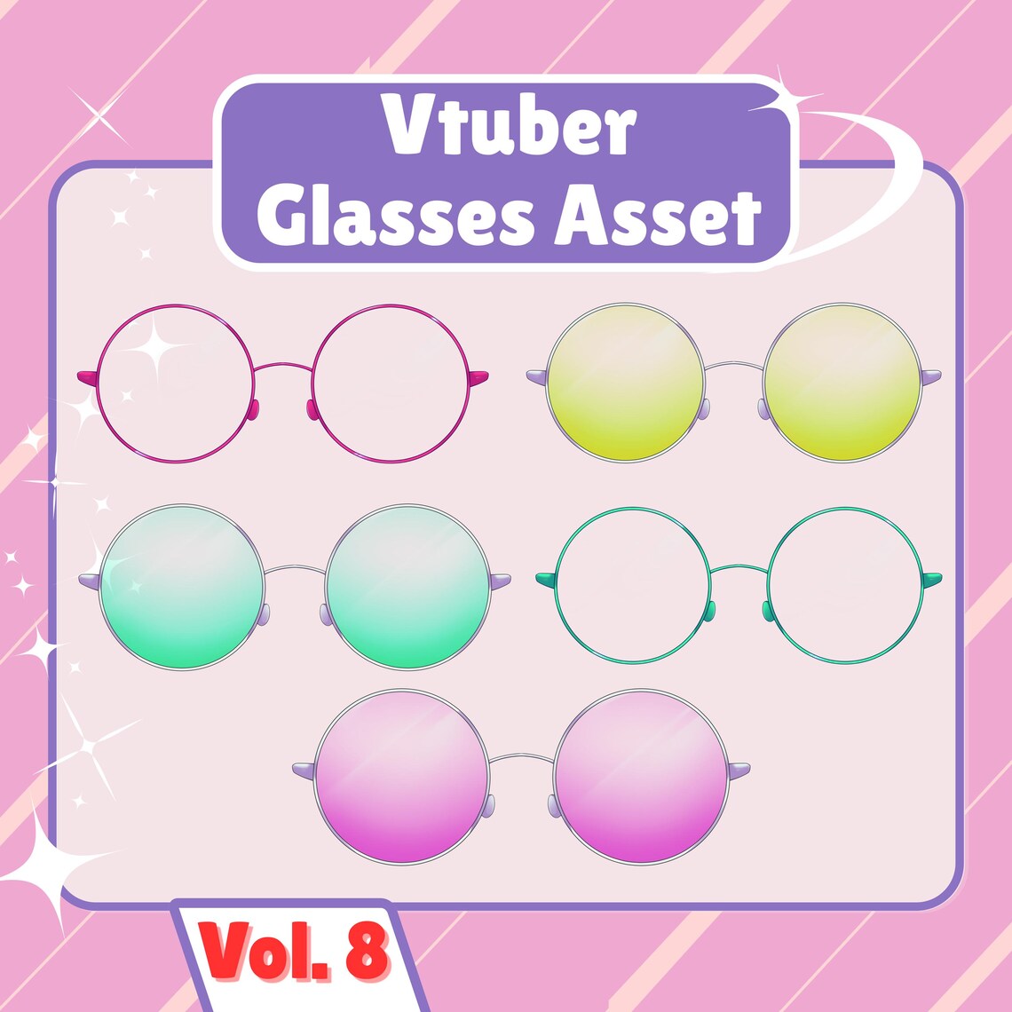 Anime Vtuber Glasses Bundle | Cute Circular Frames for Streaming ...