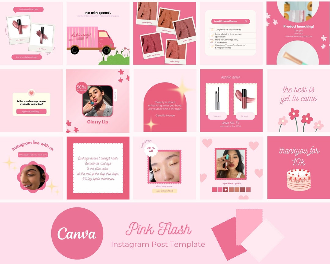 Instagram Post Templates Canva Bright Pink Instagram Branding Instagram ...