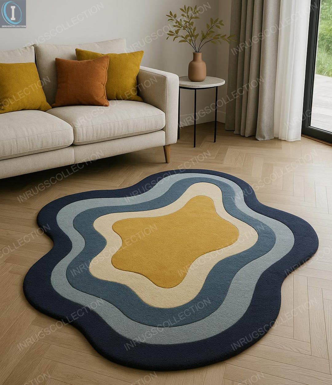 Modern Abstract Amoeba Shape Rug | Handmade Wavy Irregular Carpet ...