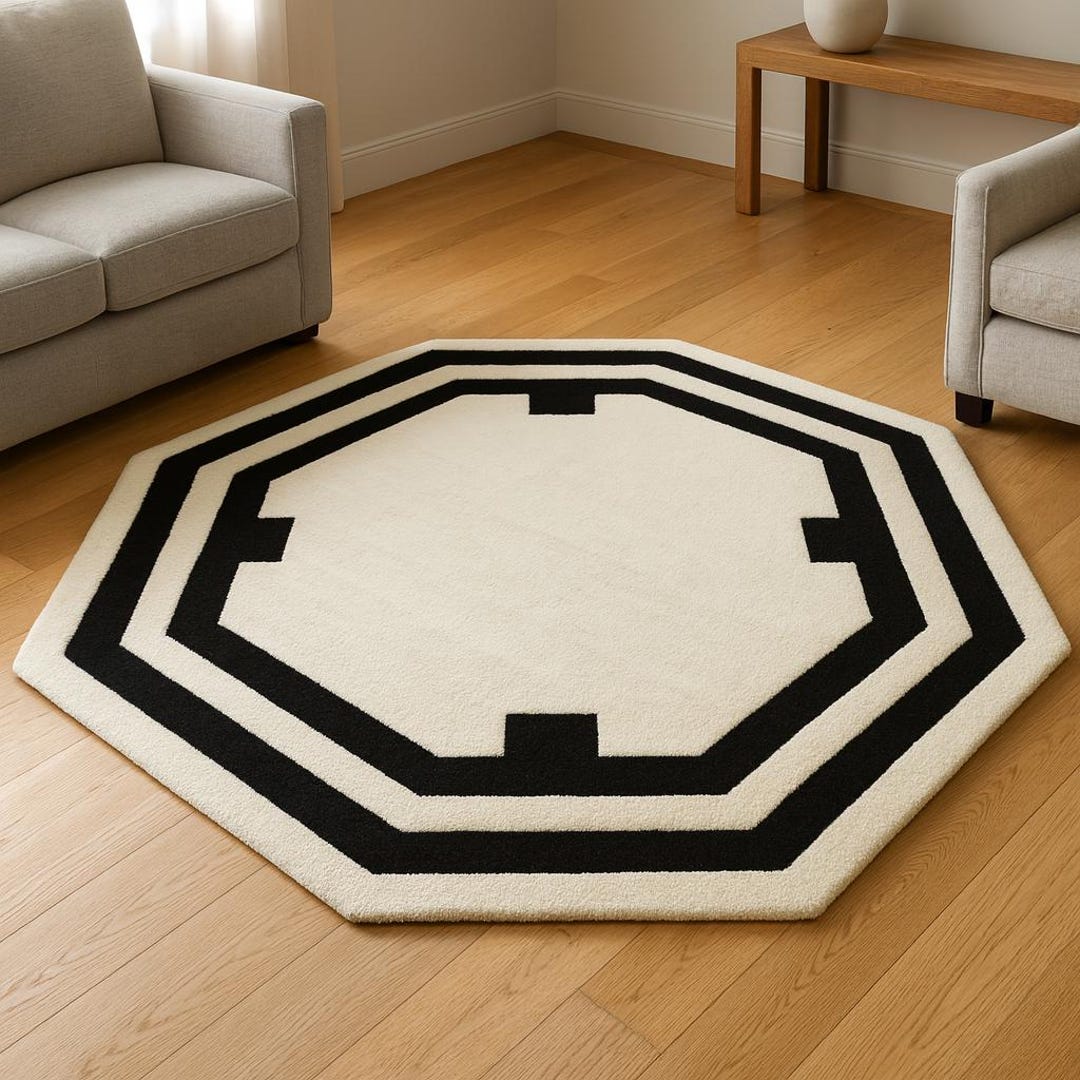Black & White Border Rug |modern Geometric Octagon Shape Rugs ...