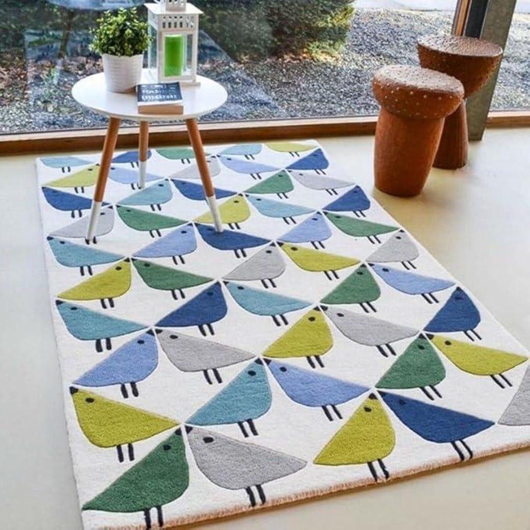 Artisan Rug Modern Tufted Rug Wool Rug Bird Rug Beige Color Multi ...