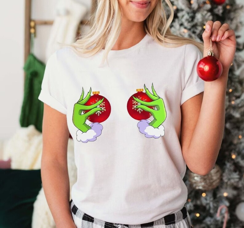 Funny Grinch's Hand is on the Breast Christmas Matching Shirts, Girls Trip Christmas Outfit ...