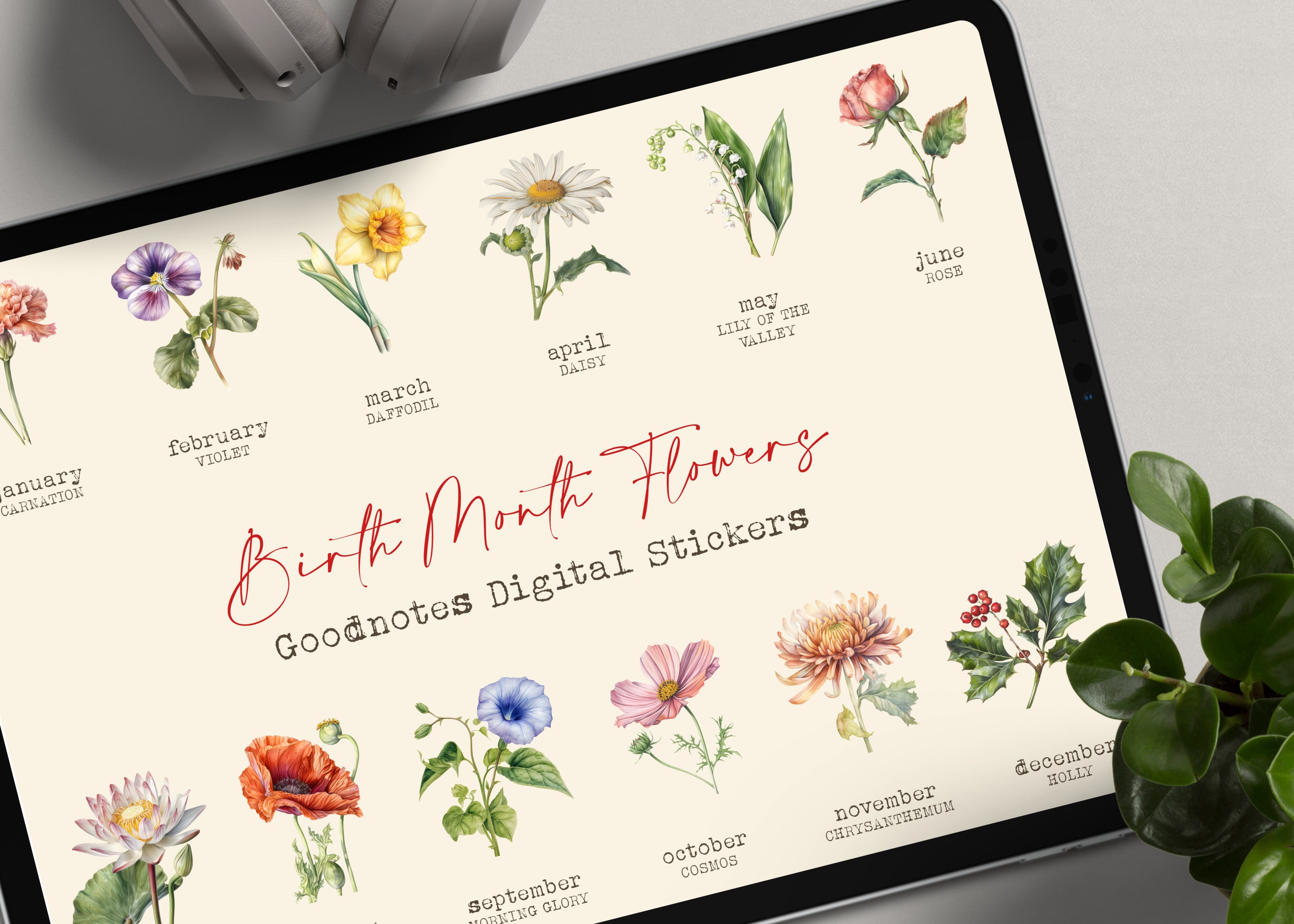Birth Flowers Stickers for Goodnotes Planning, Digital Sticker Planner ...