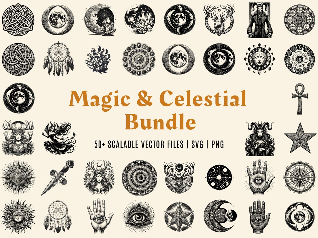 50 Magic Bundle Svg, Moon Bundle Svg, Celestial Bundle, Wicca Svg ...